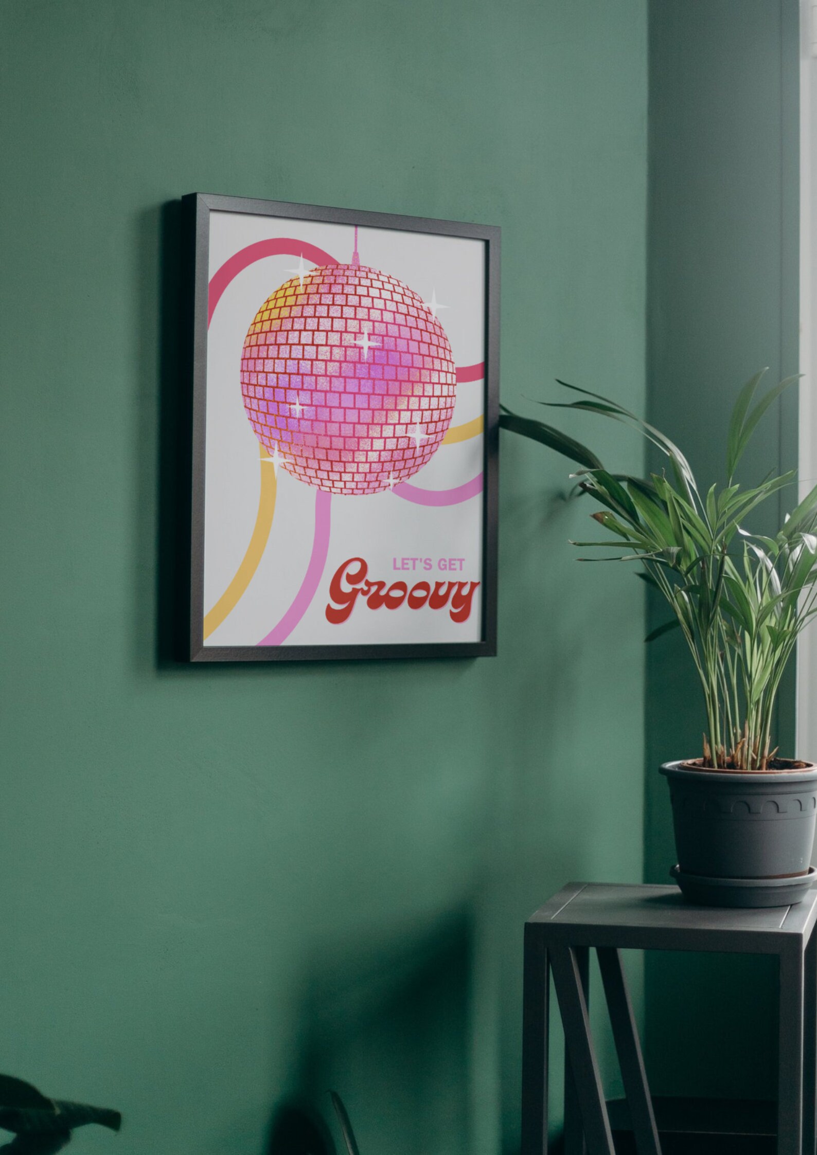 Retro Poster, Groovy Poster, Girly Print, Disco Ball Poster, Digital ...