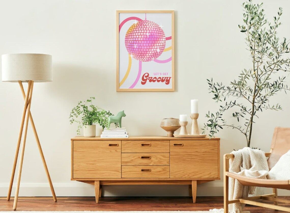 Retro Poster, Groovy Poster, Girly Print, Disco Ball Poster, Digital ...