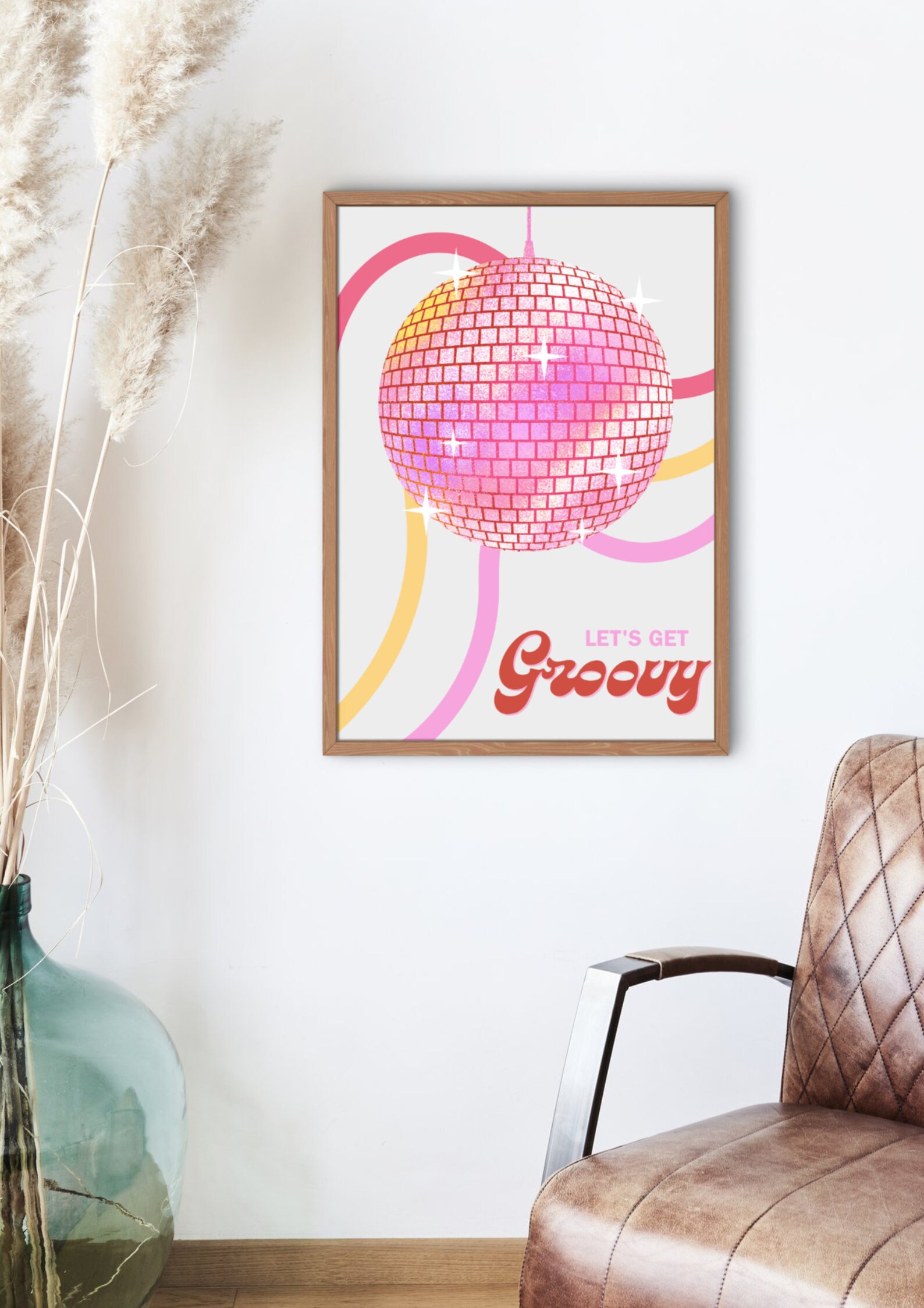 Retro Poster, Groovy Poster, Girly Print, Disco Ball Poster, Digital ...