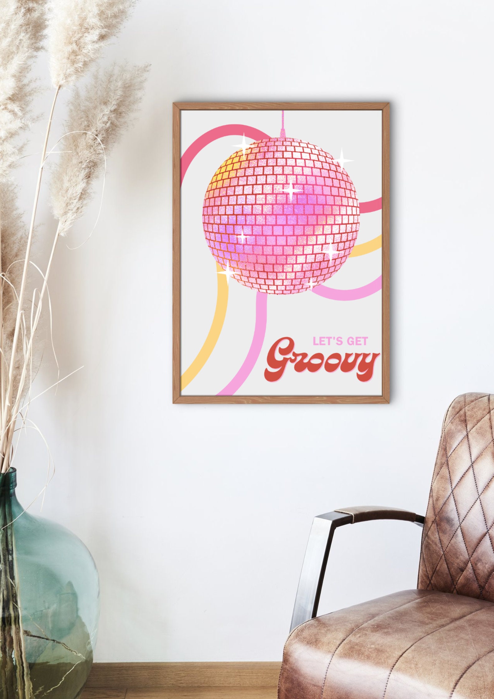 Retro Poster, Groovy Poster, Girly Print, Disco Ball Poster, Digital ...