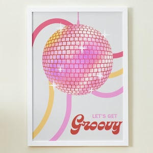 Retro Poster, Groovy Poster, Girly Print, Disco Ball Poster, Digital ...