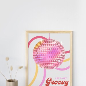Retro Poster, Groovy Poster, Girly Print, Disco Ball Poster, Digital ...