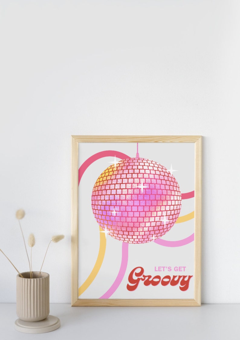 Retro Poster, Groovy Poster, Girly Print, Disco Ball Poster, Digital ...