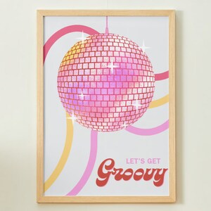 Retro Poster, Groovy Poster, Girly Print, Disco Ball Poster, Digital ...