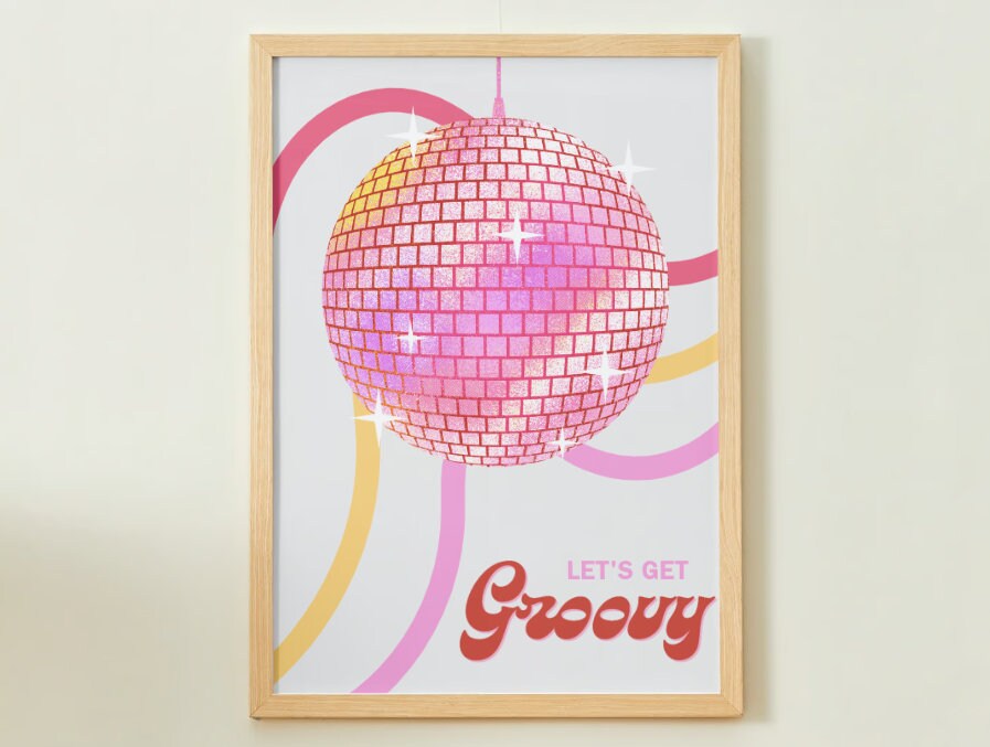 Retro Poster, Groovy Poster, Girly Print, Disco Ball Poster, Digital ...