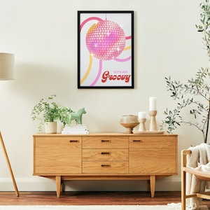 Retro Poster, Groovy Poster, Girly Print, Disco Ball Poster, Digital ...