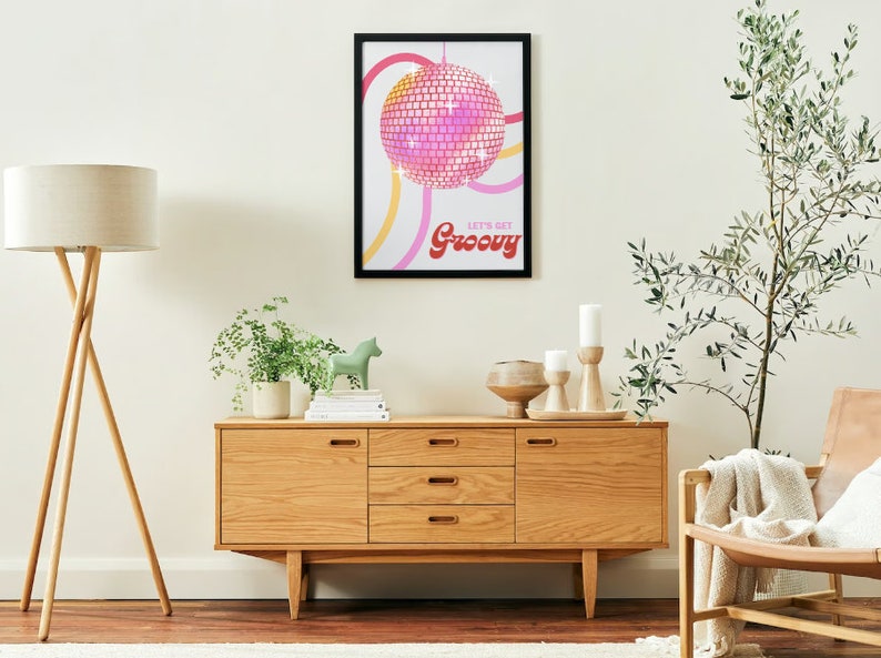 Retro Poster, Groovy Poster, Girly Print, Disco Ball Poster, Digital ...
