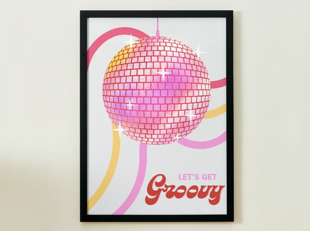 Retro Poster, Groovy Poster, Girly Print, Disco Ball Poster, Digital ...