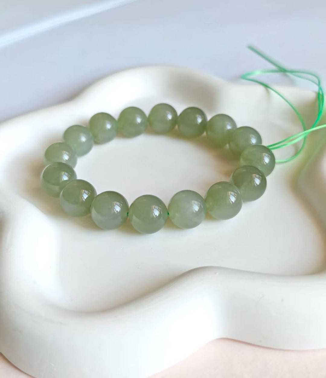 Certified 12mm Nephrite Light Green Jade Bracelet: Natural Gemstone ...