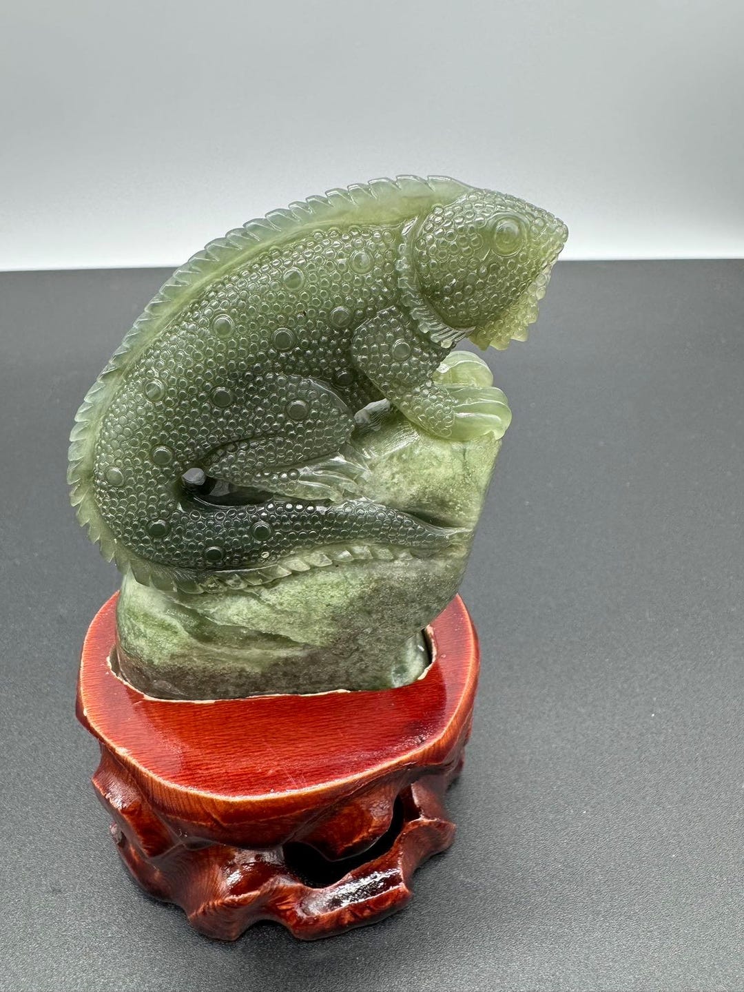 Natural Green Nephrite Jade Lizard Statue With Wooden Base - Etsy Australia