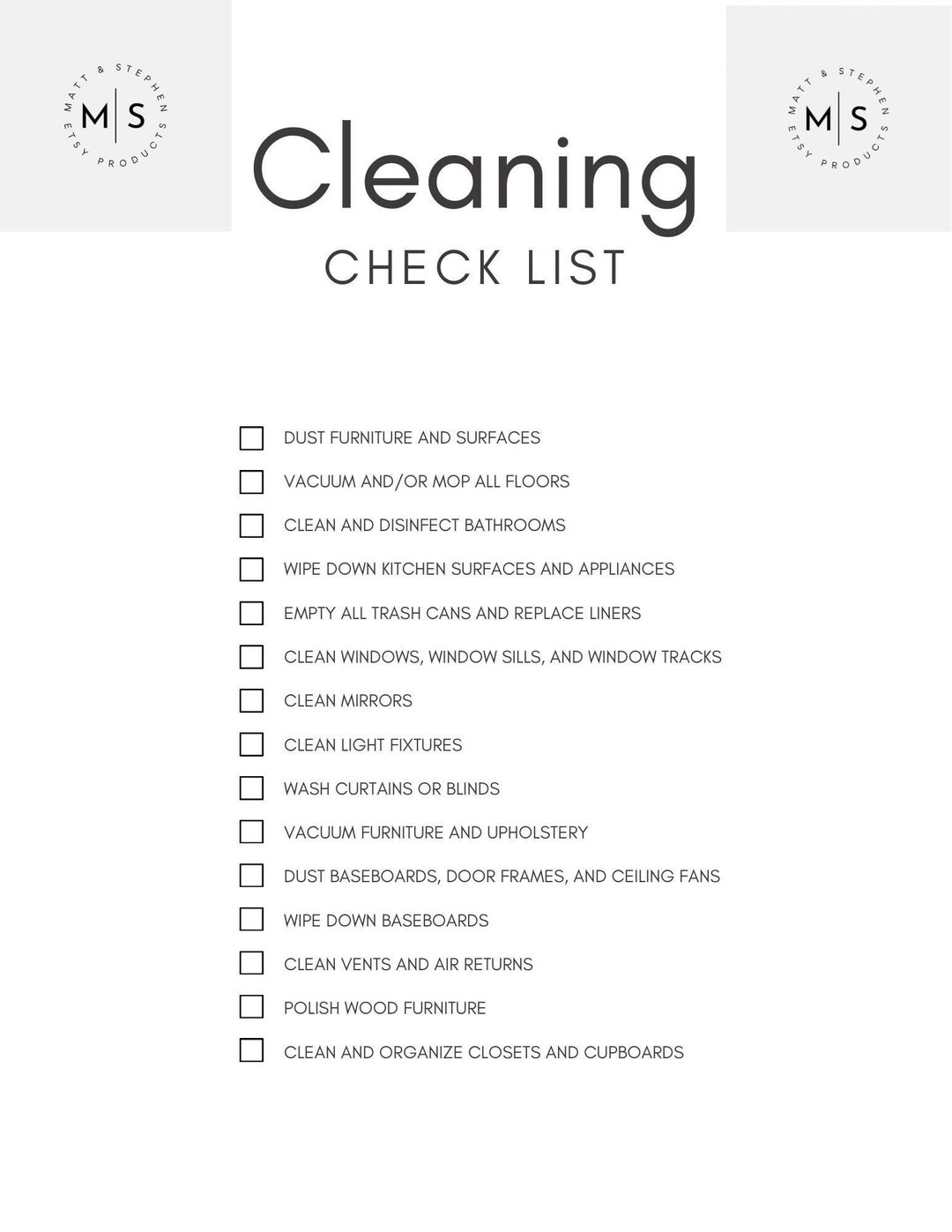 Cleaning Check List - Etsy