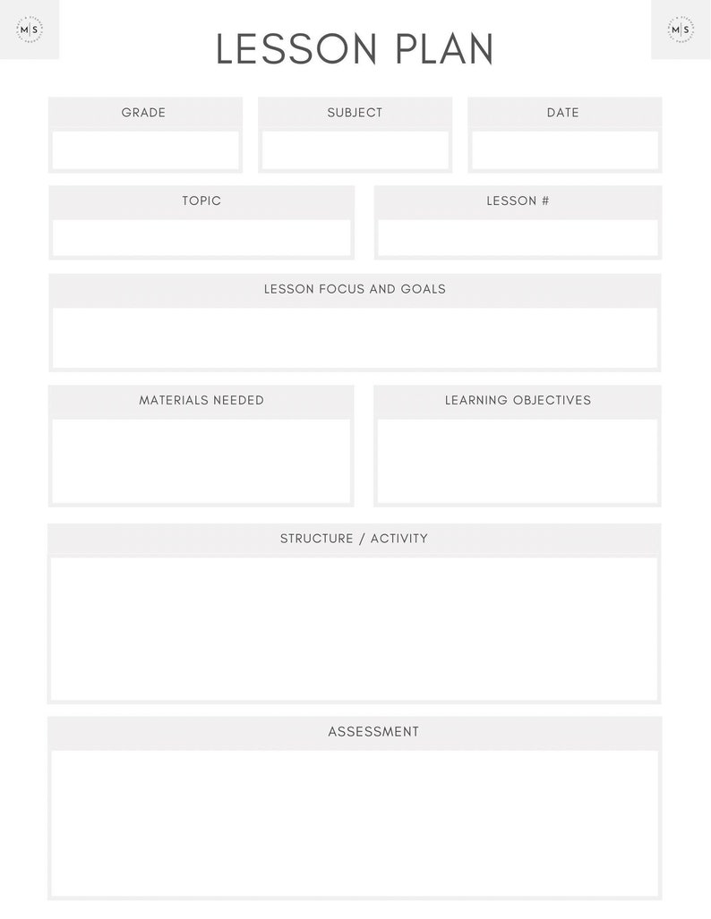 Lesson Plan Template - Etsy