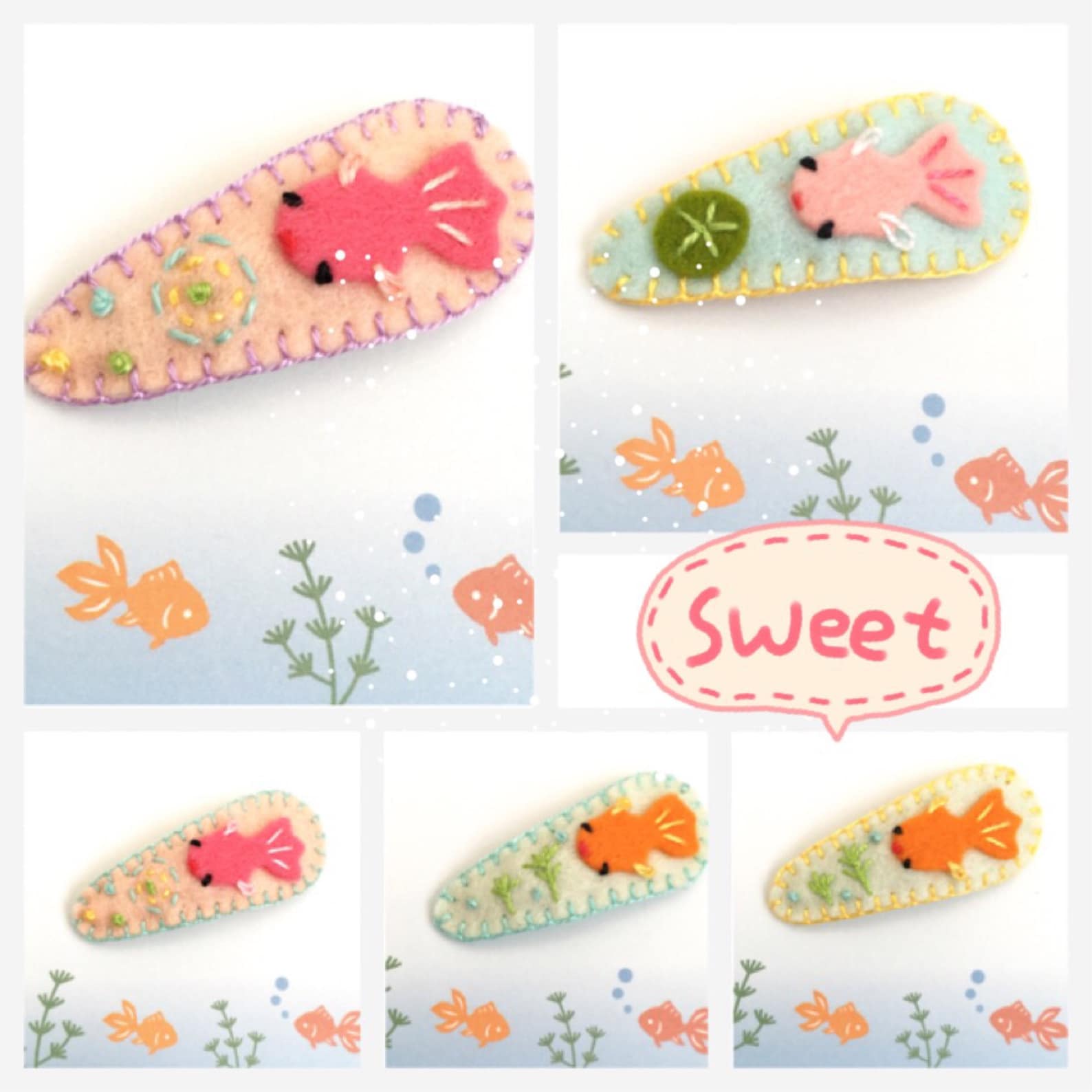 Goldfish in Lotus Pond Toddler Snap Hair Clip, Felt Fish Hair Clip ...