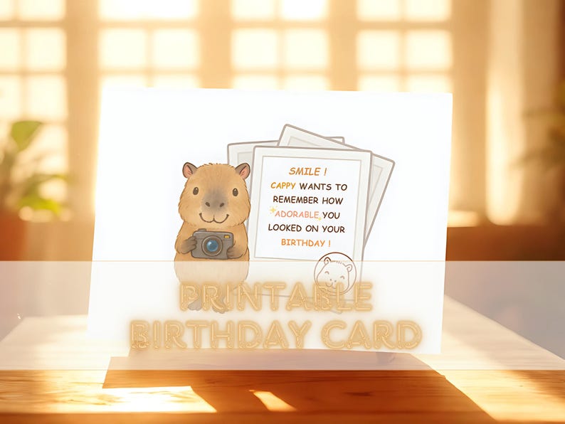 Capybara Birthday Card – Printable Foldable Greeting Card | A4 & 10x7in ...
