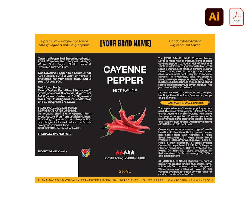 Editable Hot Sauce Labels - (illustrator /PDF / Instant Digital ...