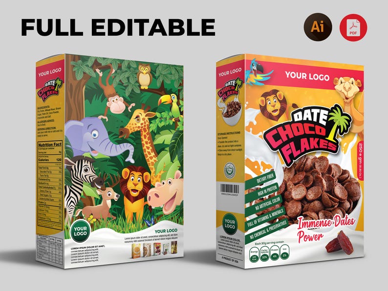 Choco Flakes Cereal Box Template: Editable Ai Printable Design ...