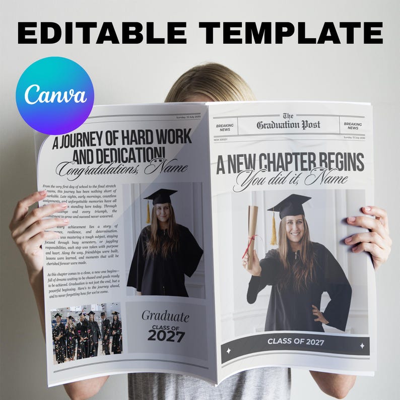 Graduation Newspaper Template | Memory Keepsake (printable, Editable ...