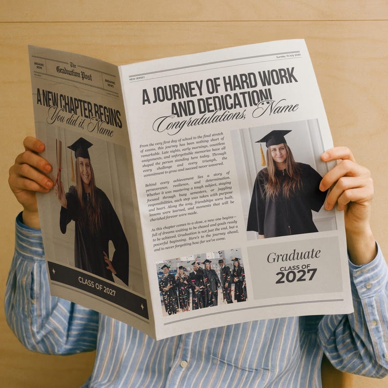 Graduation Newspaper Template | Memory Keepsake (printable, Editable ...