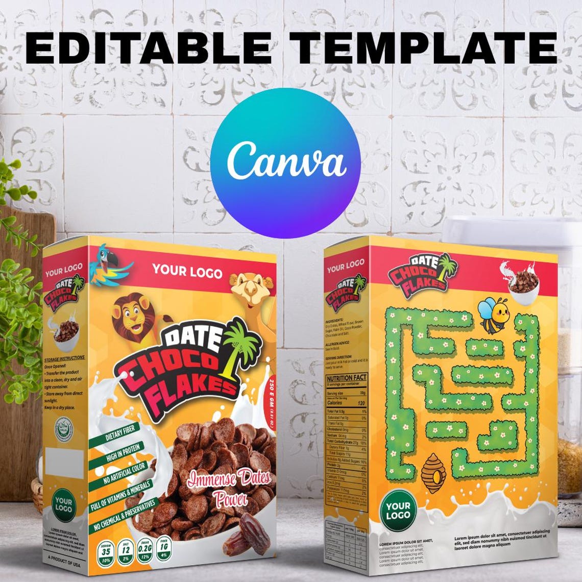 Choco Flakes Cereal Box Template: Editable CANVA Template Printable ...