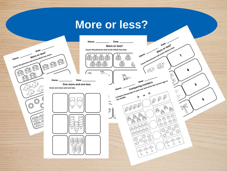 25 MORE or LESS Worksheets, Greater or Less Than Printables, Preschool ...
