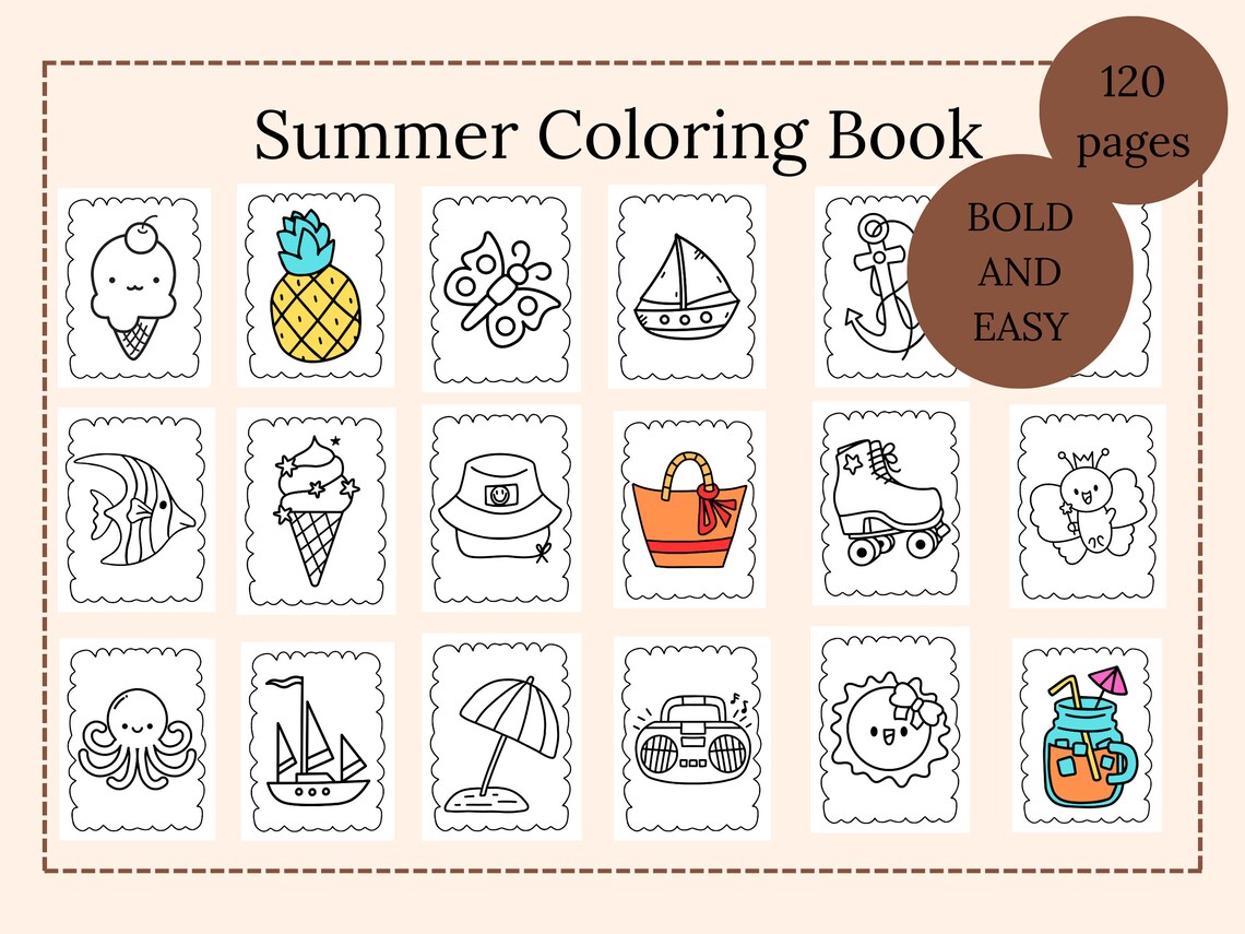 Summer Coloring Book, Simple Summer Coloring Book, Large Sice 120 ...