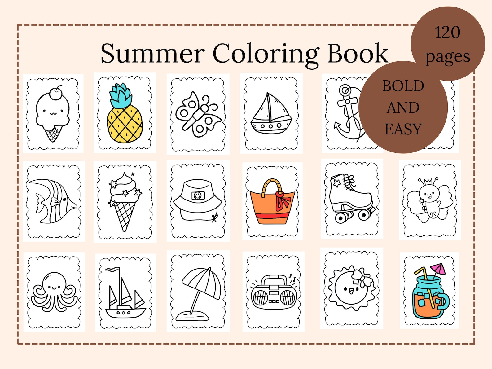 Summer Coloring Book, Simple Summer Coloring Book, Large Sice 120 ...