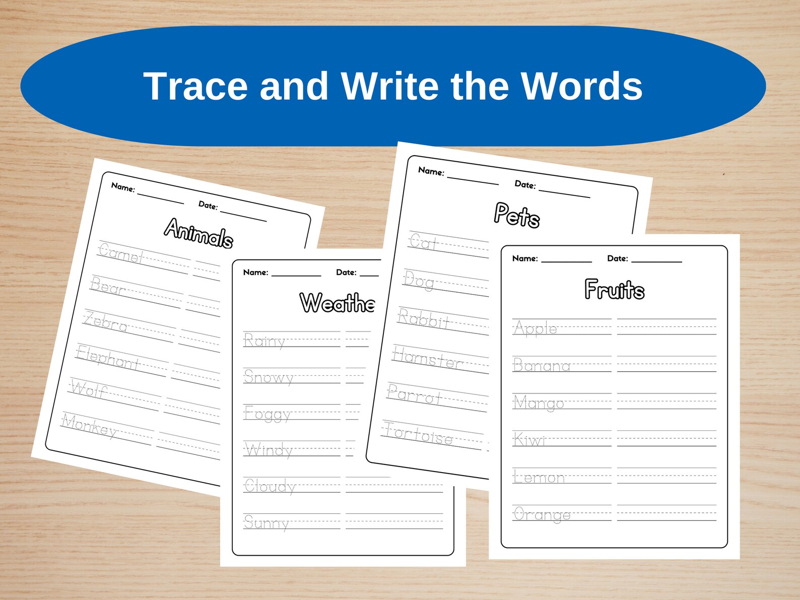50 Word Tracing Worksheets, Word Tracing Printables, Trace and Write ...