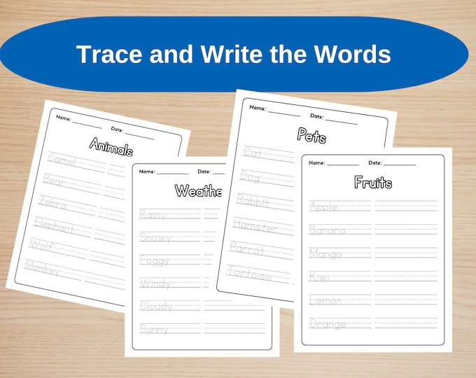 24 Printable Trace the Words Worksheet Alphabetical, A-Z, Capital and ...