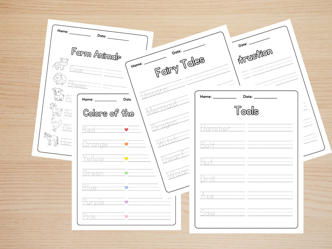 50 Word Tracing Worksheets, Word Tracing Printables, Trace and Write ...