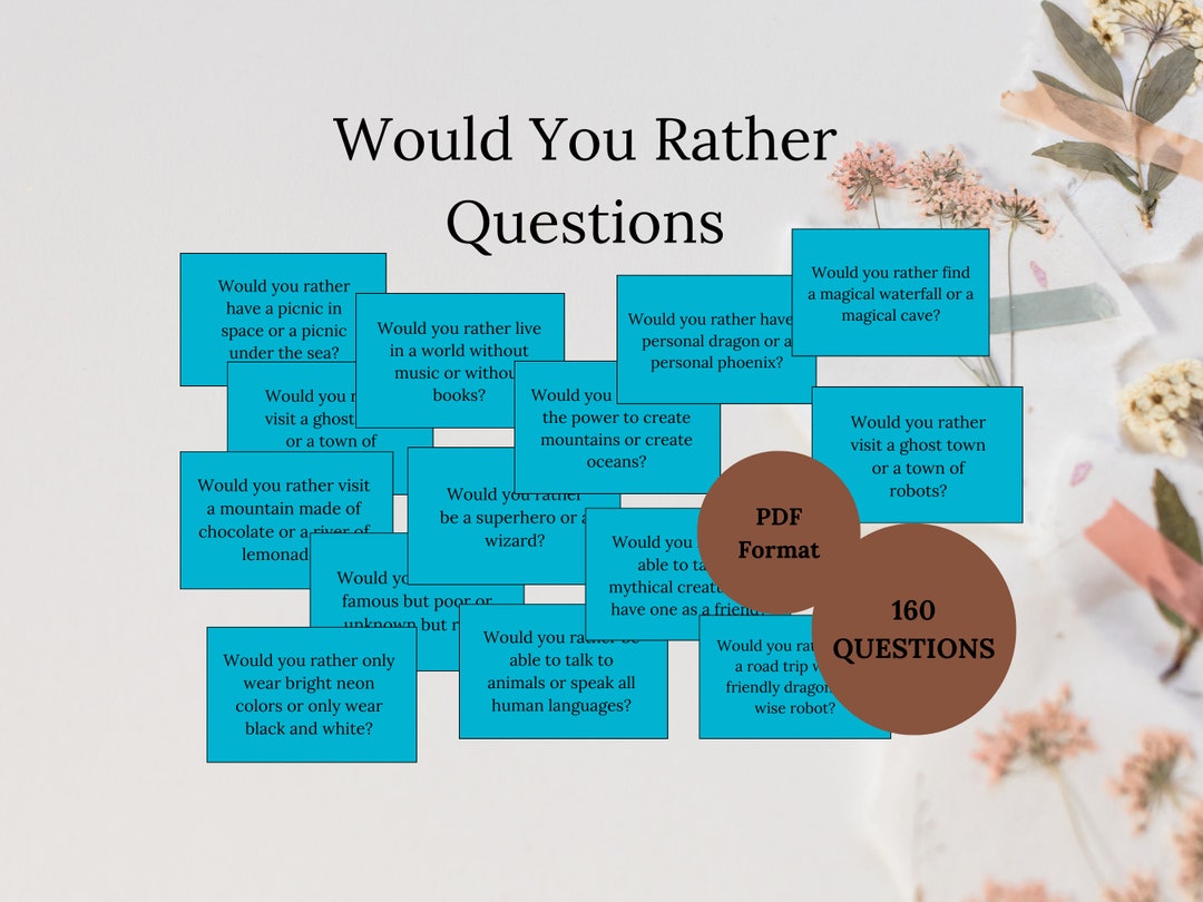 Would You Rather Questions for Families, Conversation Cards, Family ...