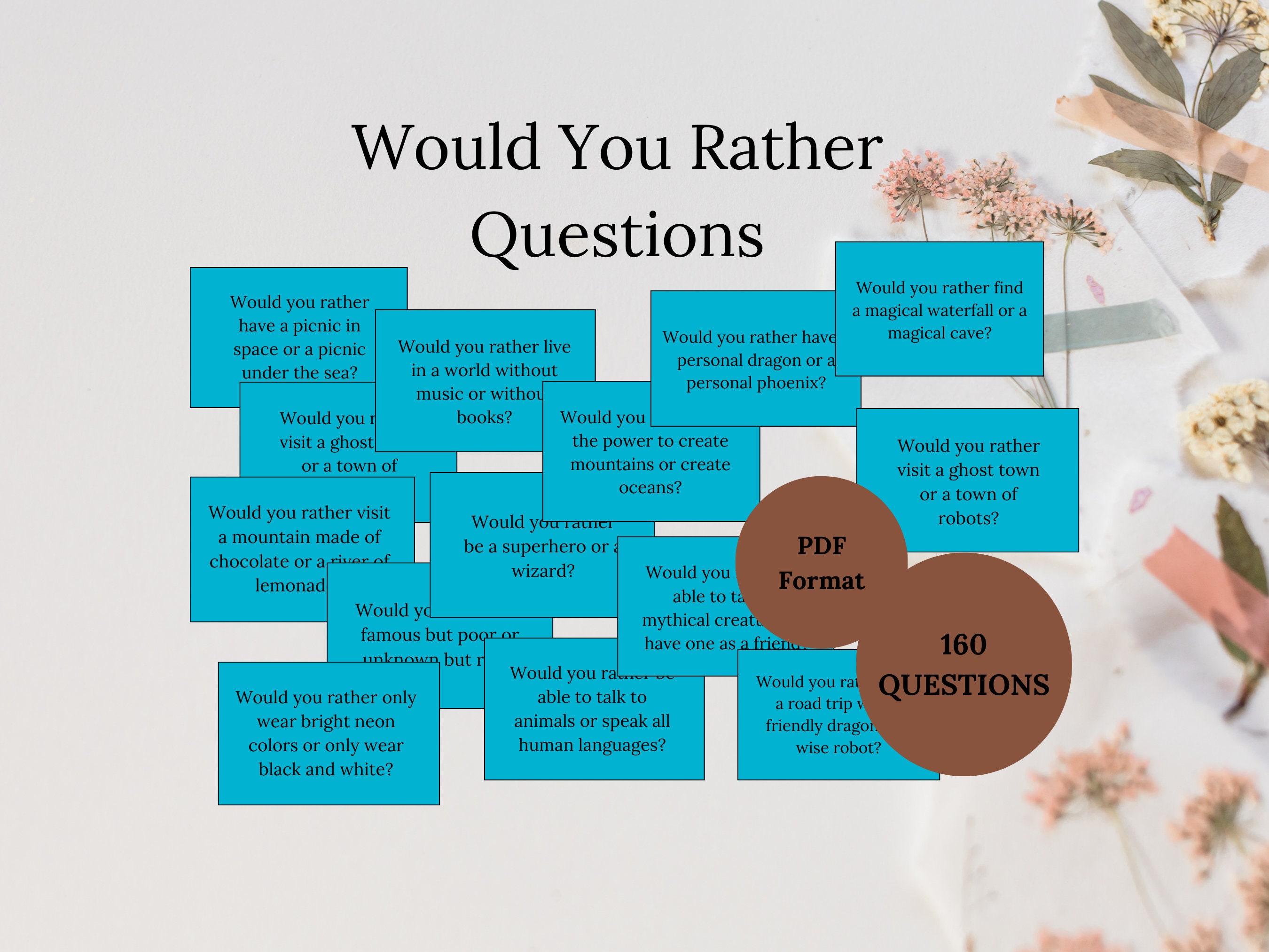 Would You Rather Questions for Families, Conversation Cards, Family ...