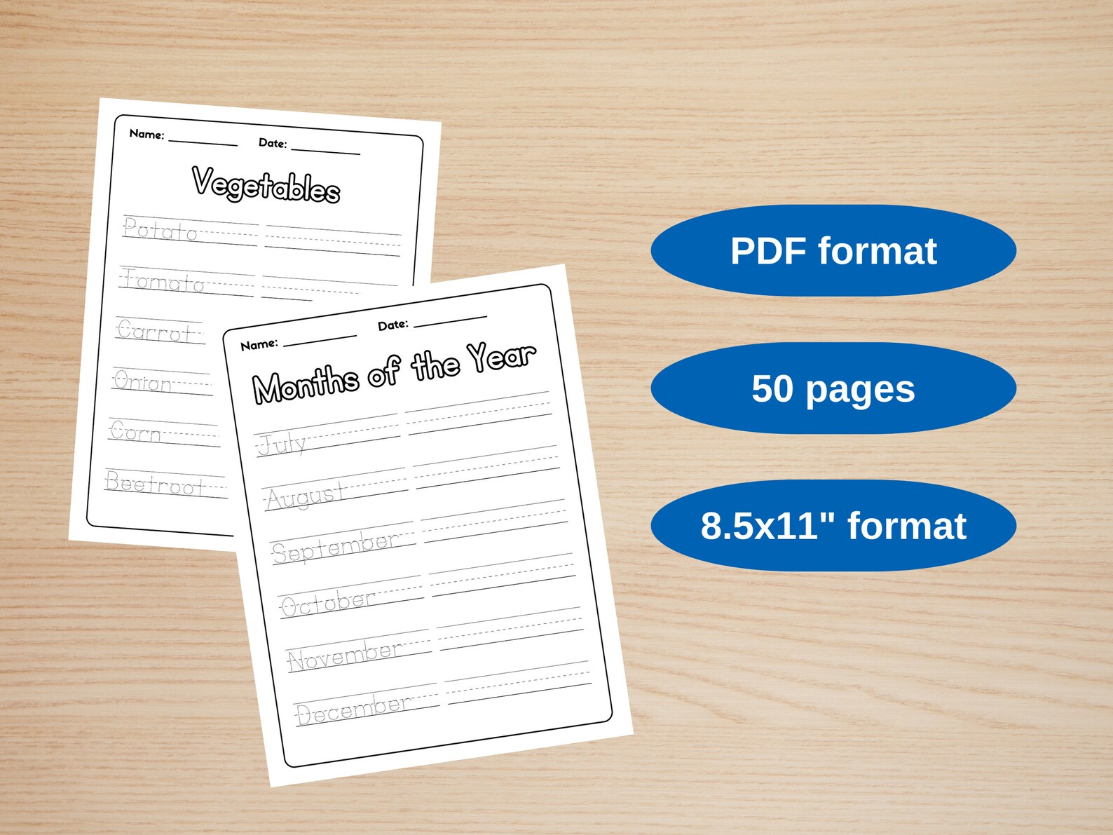 50 Word Tracing Worksheets, Word Tracing Printables, Trace and Write ...