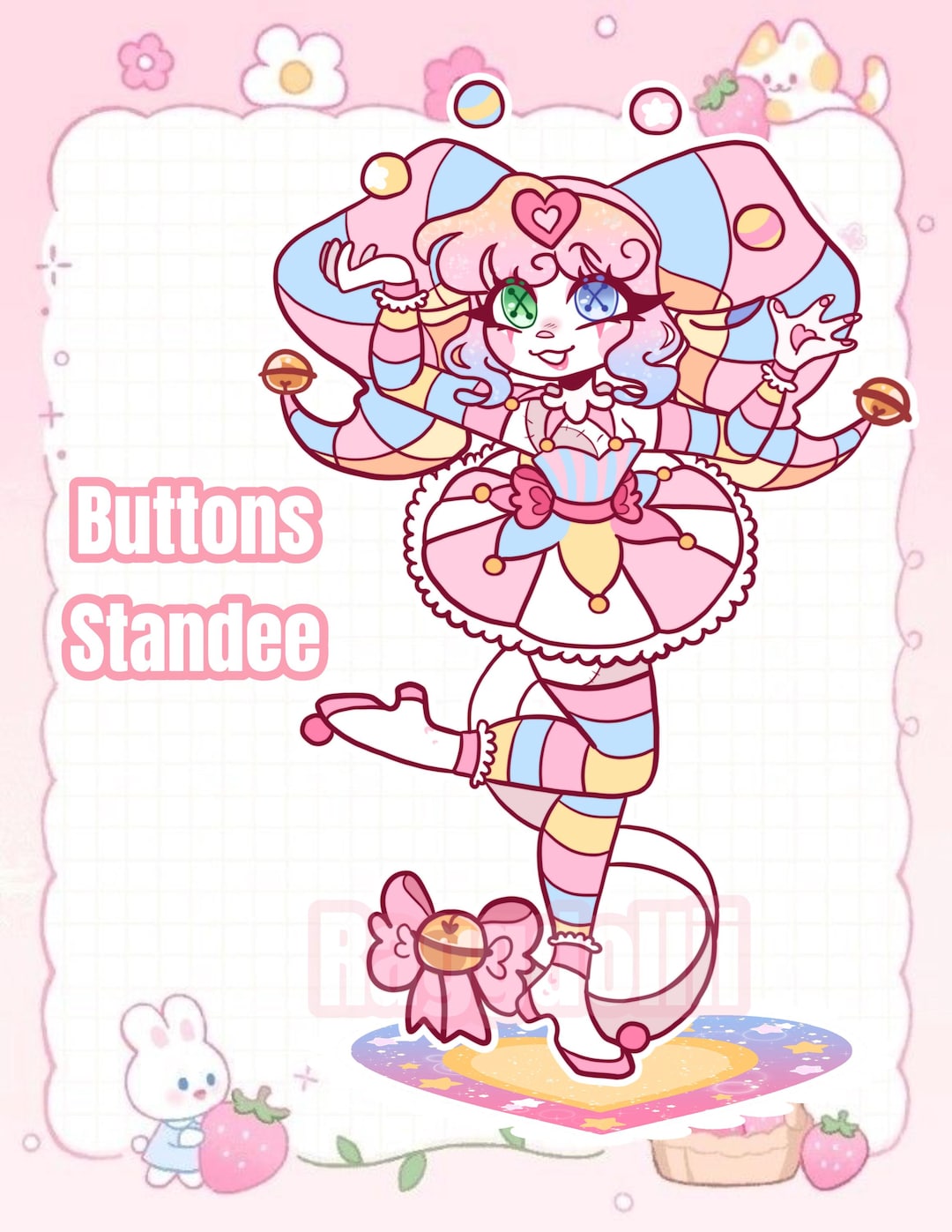 PREORDER ACRYLIC STANDEE Buttons Jester Girl Clown Oc Pastel Colors ...