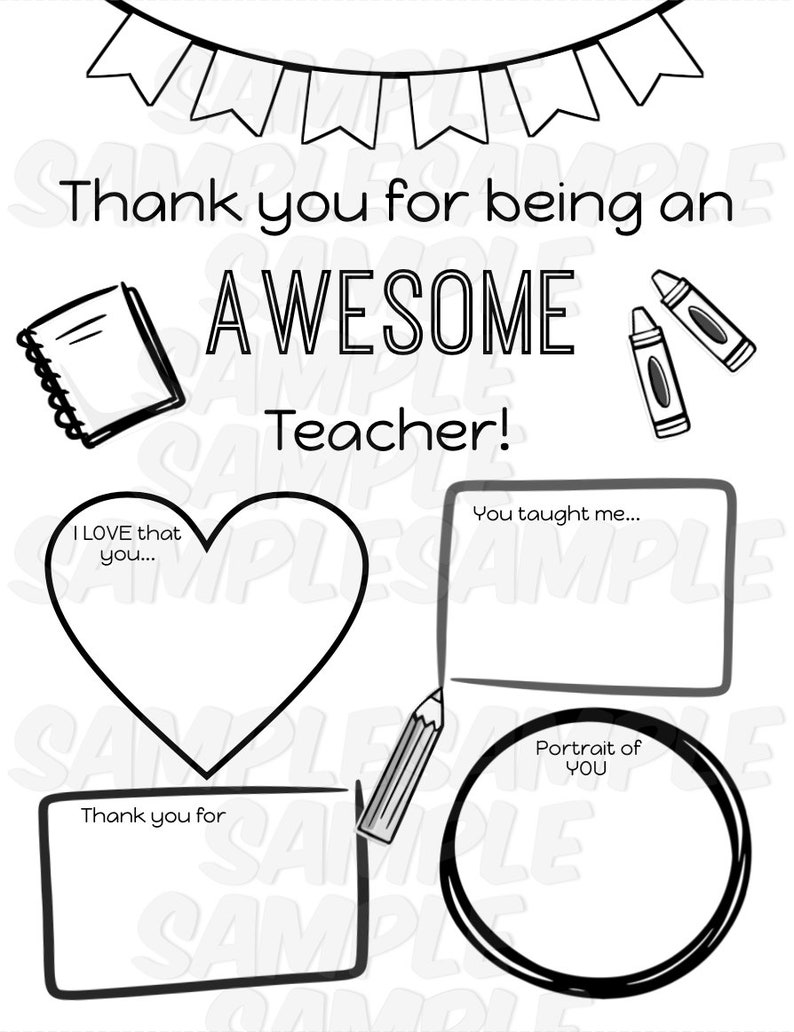 Printable Teacher Appreciation Page, Color/black & White, Teacher ...