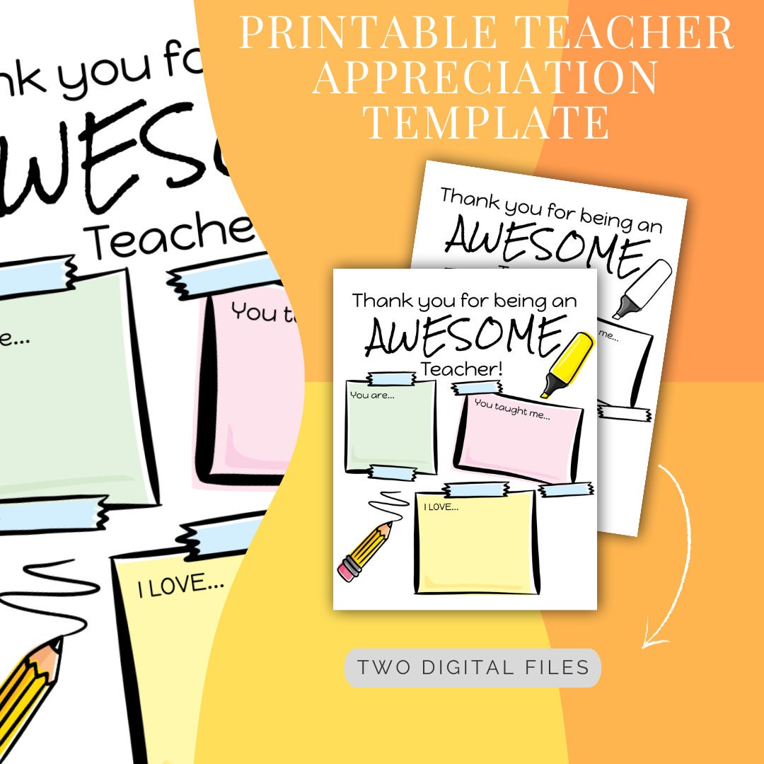 Printable Teacher Appreciation Template, Color/black & White, Teacher ...