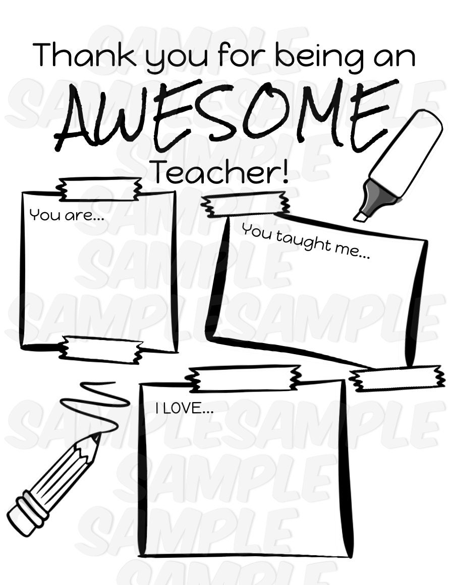 Printable Teacher Appreciation Template, Color/black & White, Teacher ...