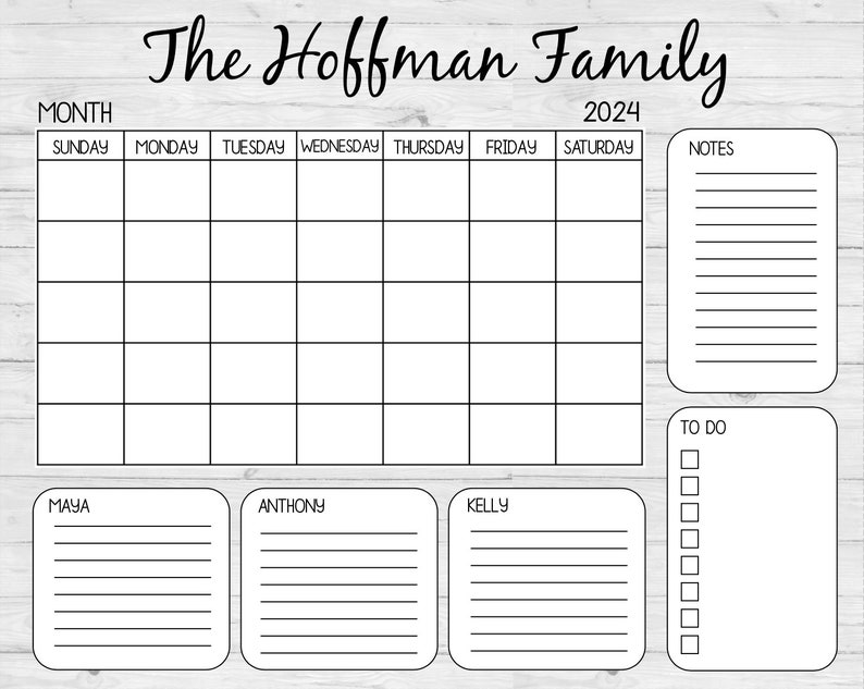 Editable Dry Erase Family Command Center With Calendar, To-do List ...