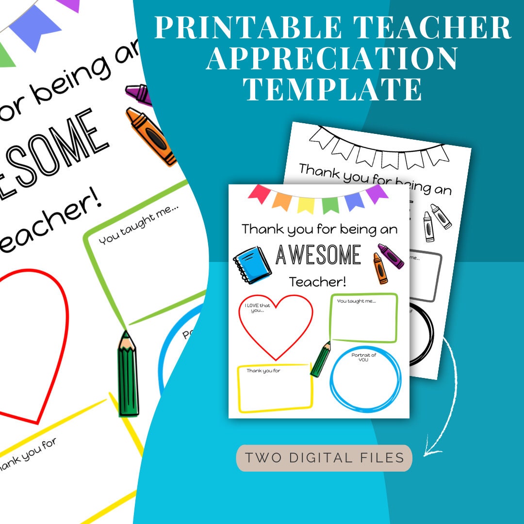 Printable Teacher Appreciation Page, Color/black & White, Teacher ...
