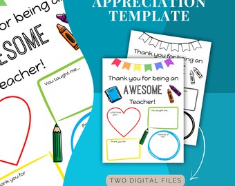 Printable Teacher Appreciation Template, Color/black & White, Teacher ...