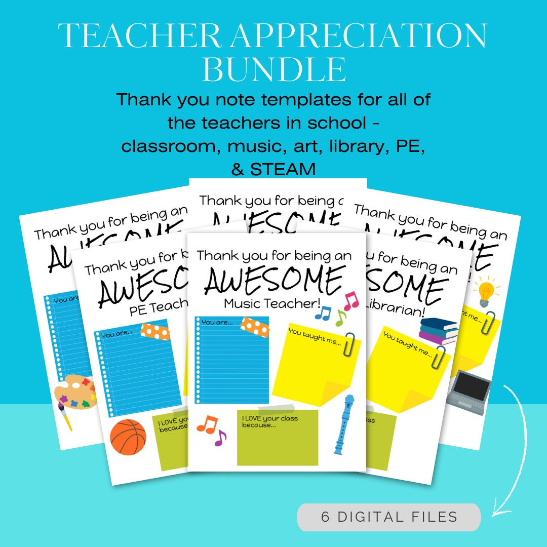 Printable Teacher Appreciation Note Template BUNDLE, Teacher ...