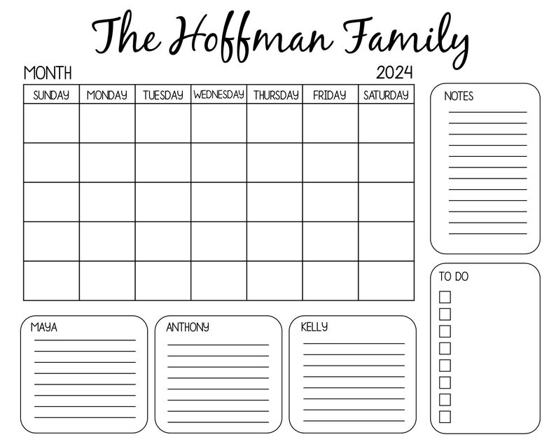 Editable Dry Erase Family Command Center With Calendar, To-do List ...