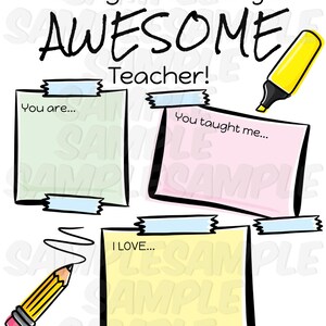 Printable Teacher Appreciation Template, Color/black & White, Teacher ...