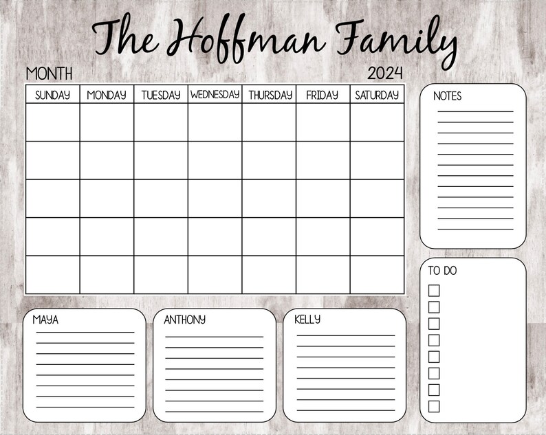 Editable Dry Erase Family Command Center With Calendar, To-do List ...