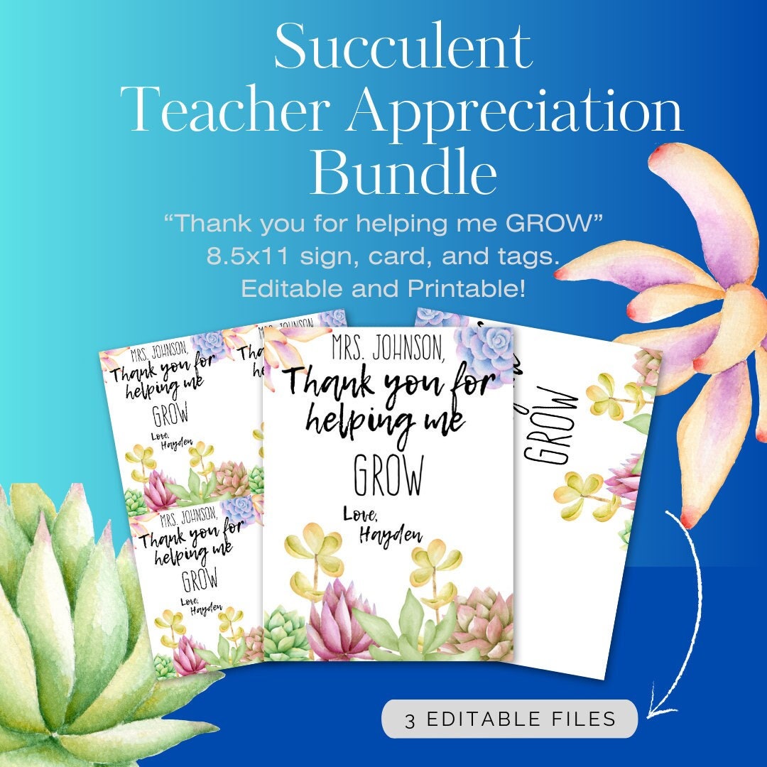 Succulent Teacher Appreciation Bundle, Thank You for Helping Me Grow ...