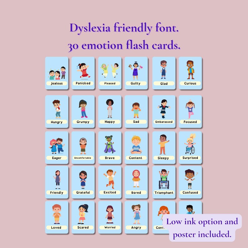 30 Dyslexia Friendly Font Emotions Cards Display Feelings Poster Low ...