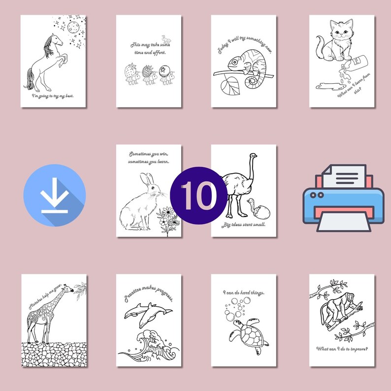 10 Unique Growth Mindset Colouring Sheets Animal Themed Positive ...