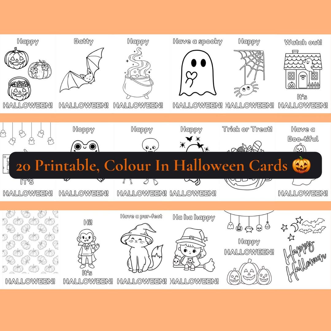 Printable Halloween Coloring Cards: Kids' Party Invites (PDF) - Etsy