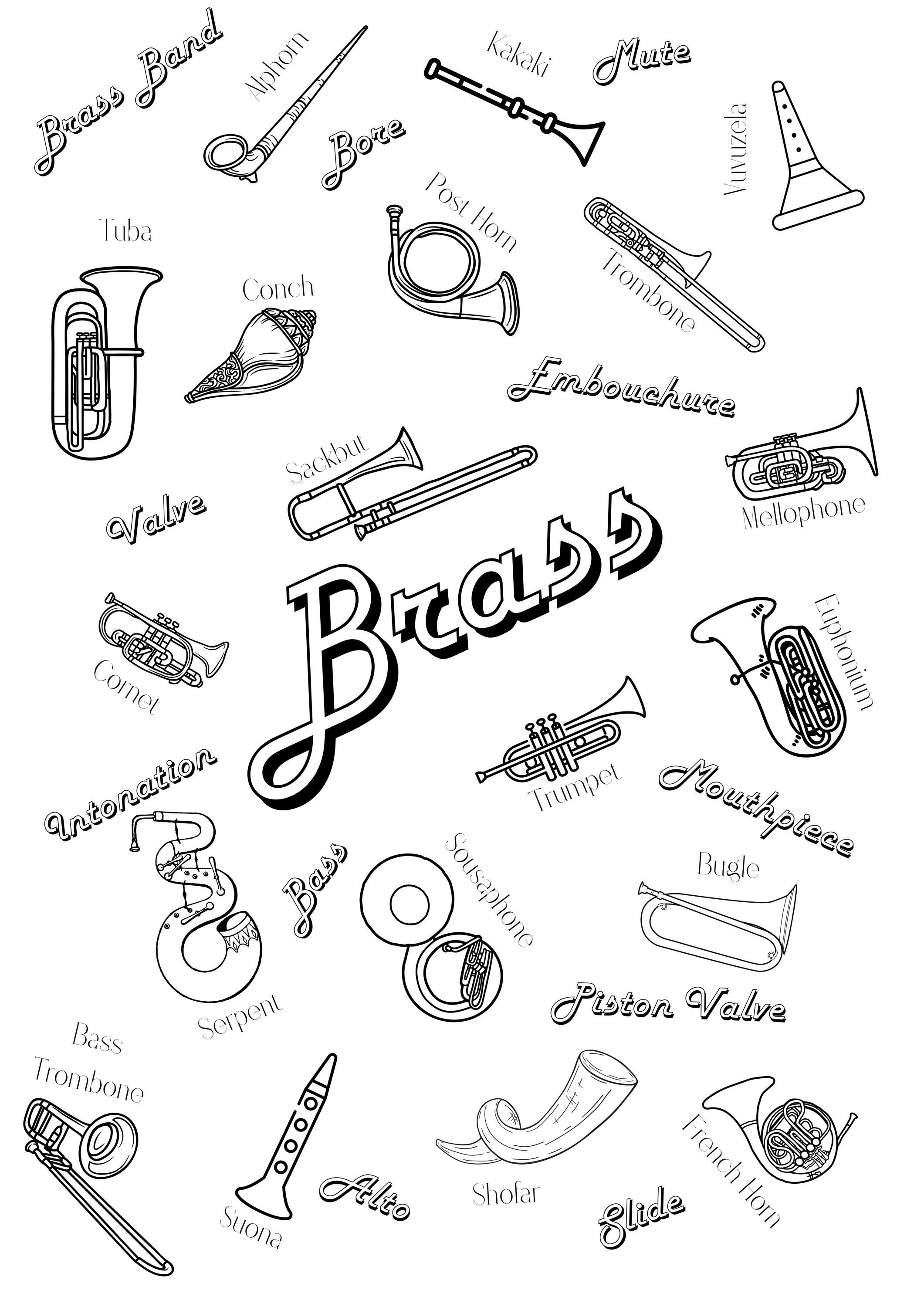 Mindfulness Brass Instruments Colouring- With Brass Vocabulary ...