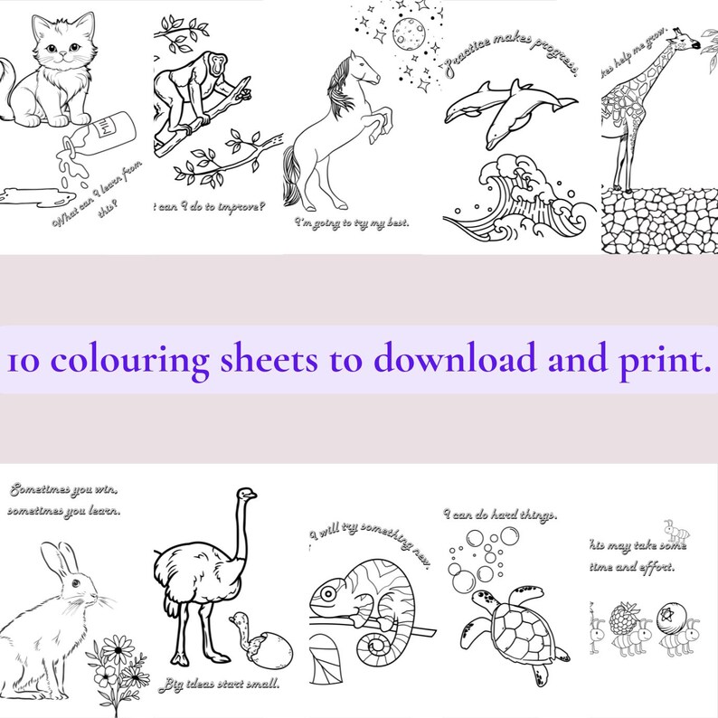 10 Unique Growth Mindset Colouring Sheets Animal Themed Positive ...