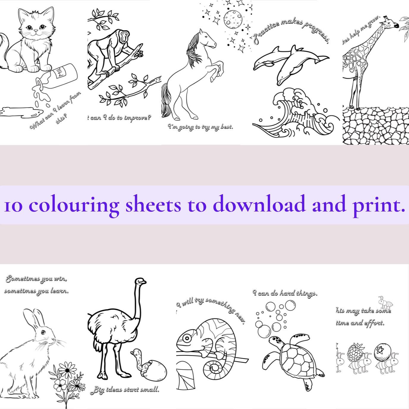 10 Unique Growth Mindset Colouring Sheets Animal Themed Positive ...